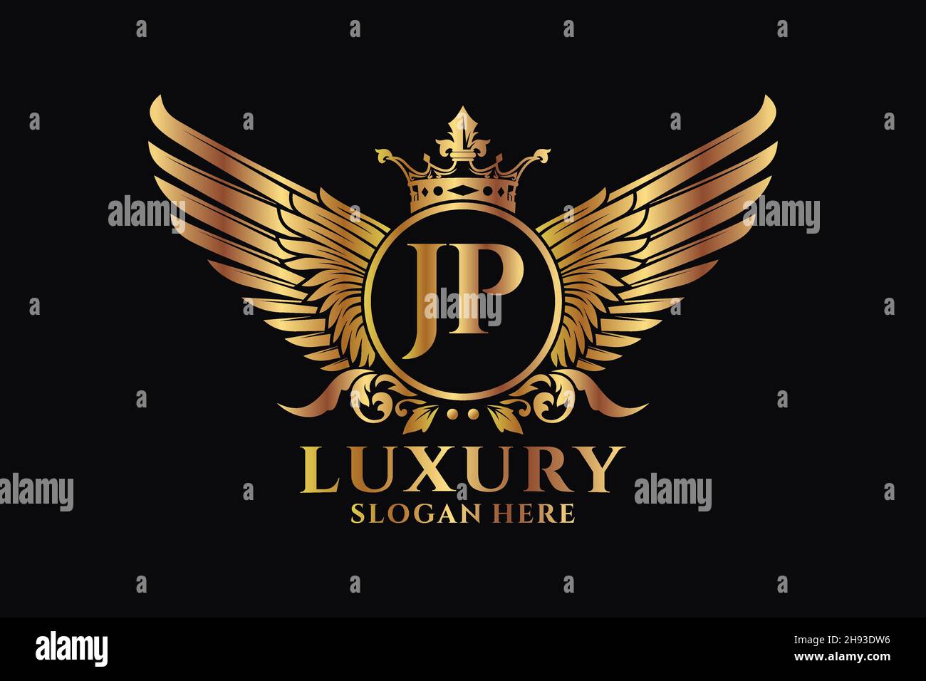 Luxury royal wing Letter JP crest Gold color Logo vector, Victory logo ...