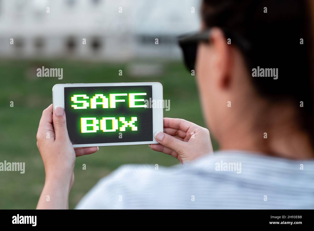 Text caption presenting Safe Box. Word Written on A small structure ...