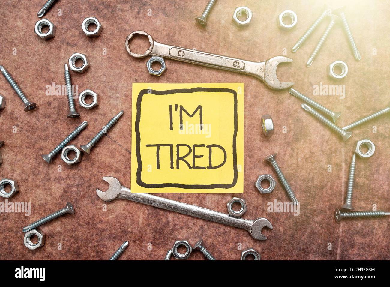 Conceptual caption I M Tired. Word Written on drained of strength and ...