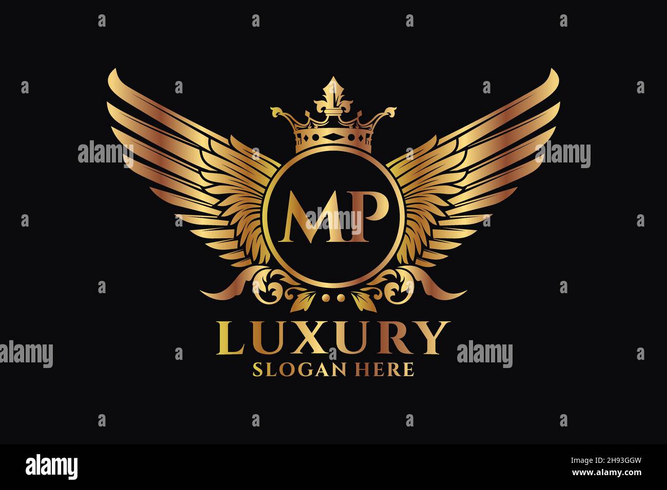 Luxury royal wing Letter MP crest Gold color Logo vector, Victory logo, crest logo, wing logo ...