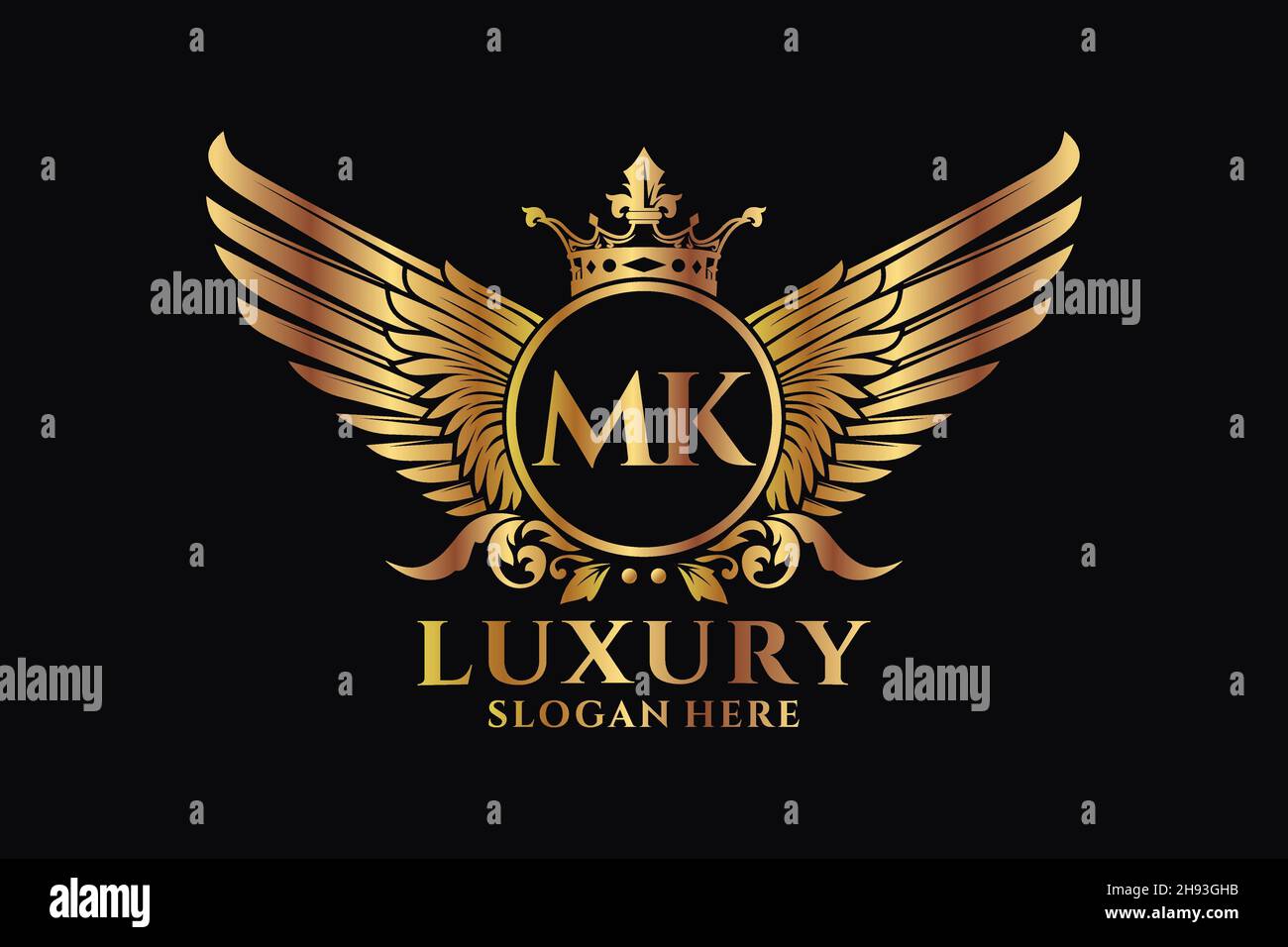 Luxury royal wing Letter MK crest Gold color Logo vector, Victory logo ...
