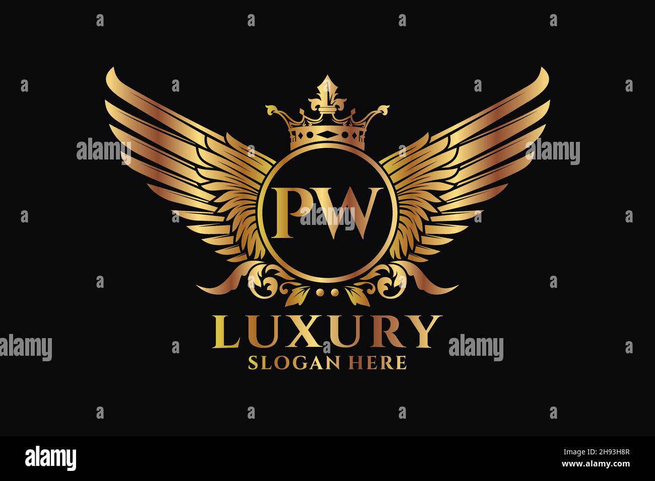 Luxury Royal Wing Letter Pw Crest Gold Color Logo Vector Victory Logo Crest Logo Wing Logo
