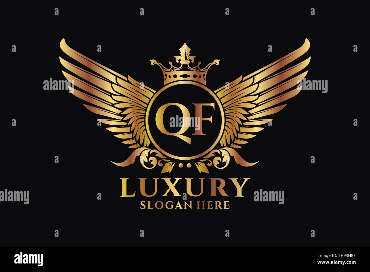 Luxury royal wing Letter QF crest Gold color Logo vector, Victory logo ...