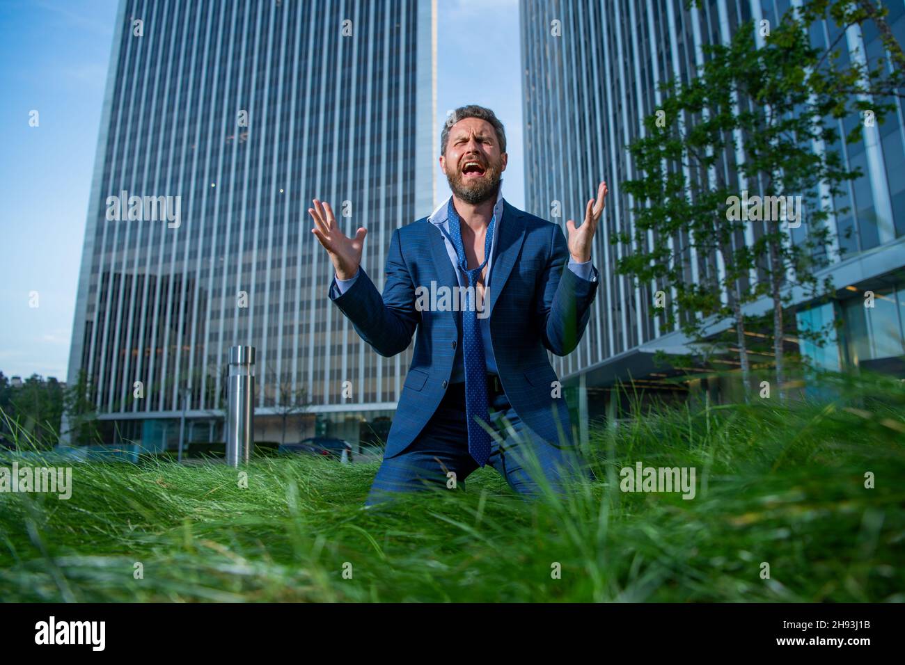 Frustrated businessman crying. Overworked entrepreneur tired hard work ...