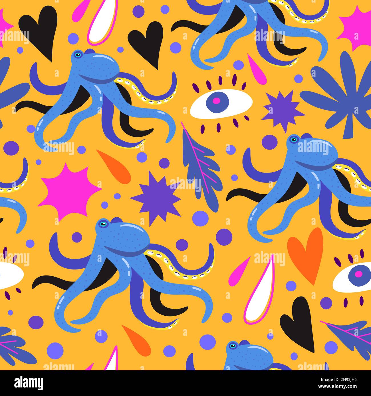 Psychedelic seamless pattern with doodle colorful design elements ...