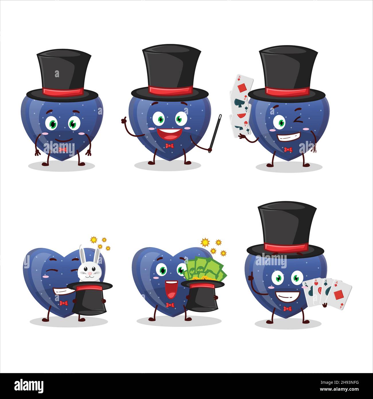 A blue love gummy candy Magician cartoon character perform on a stage ...