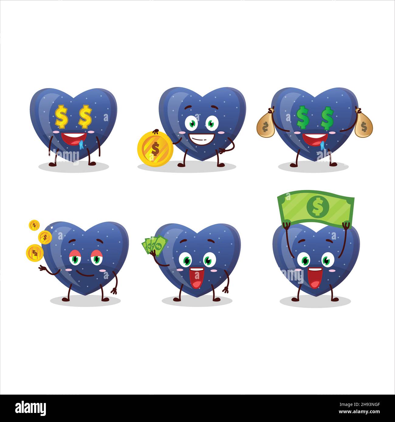 blue love gummy candy cartoon character with cute emoticon bring money ...