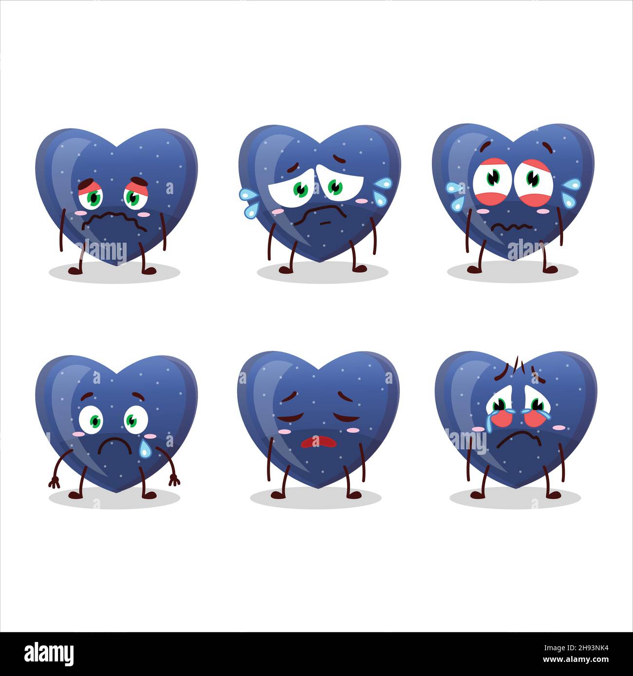 Blue love gummy candy cartoon character with sad expression. Vector ...