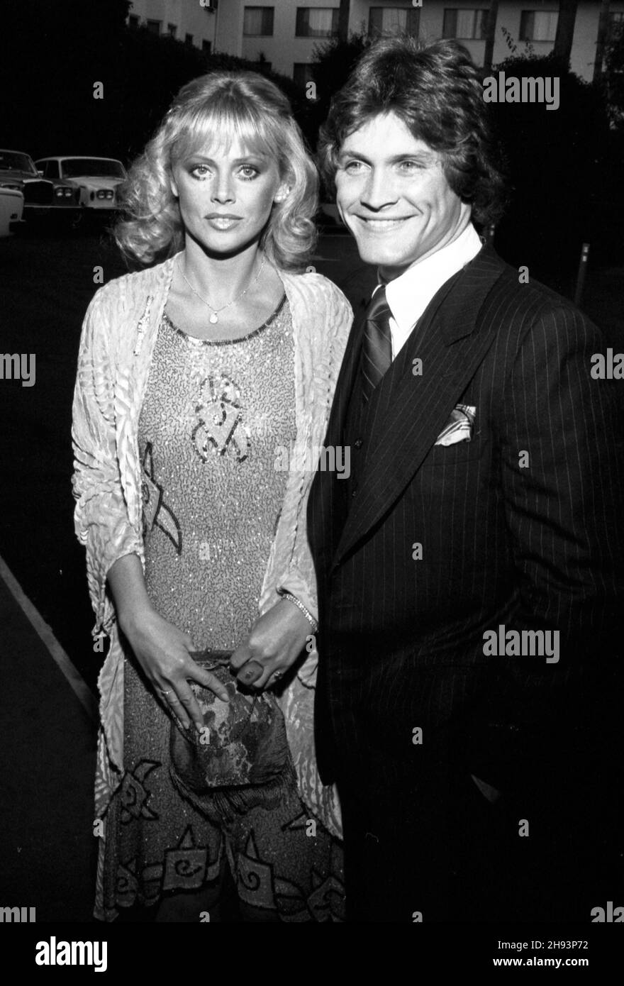 Britt Ekland and Andrew Stevens and Ken Reitz at the wedding reception ...
