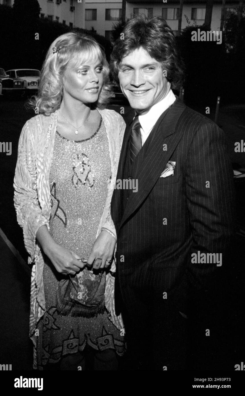 Britt Ekland and Andrew Stevens and Ken Reitz at the wedding reception ...