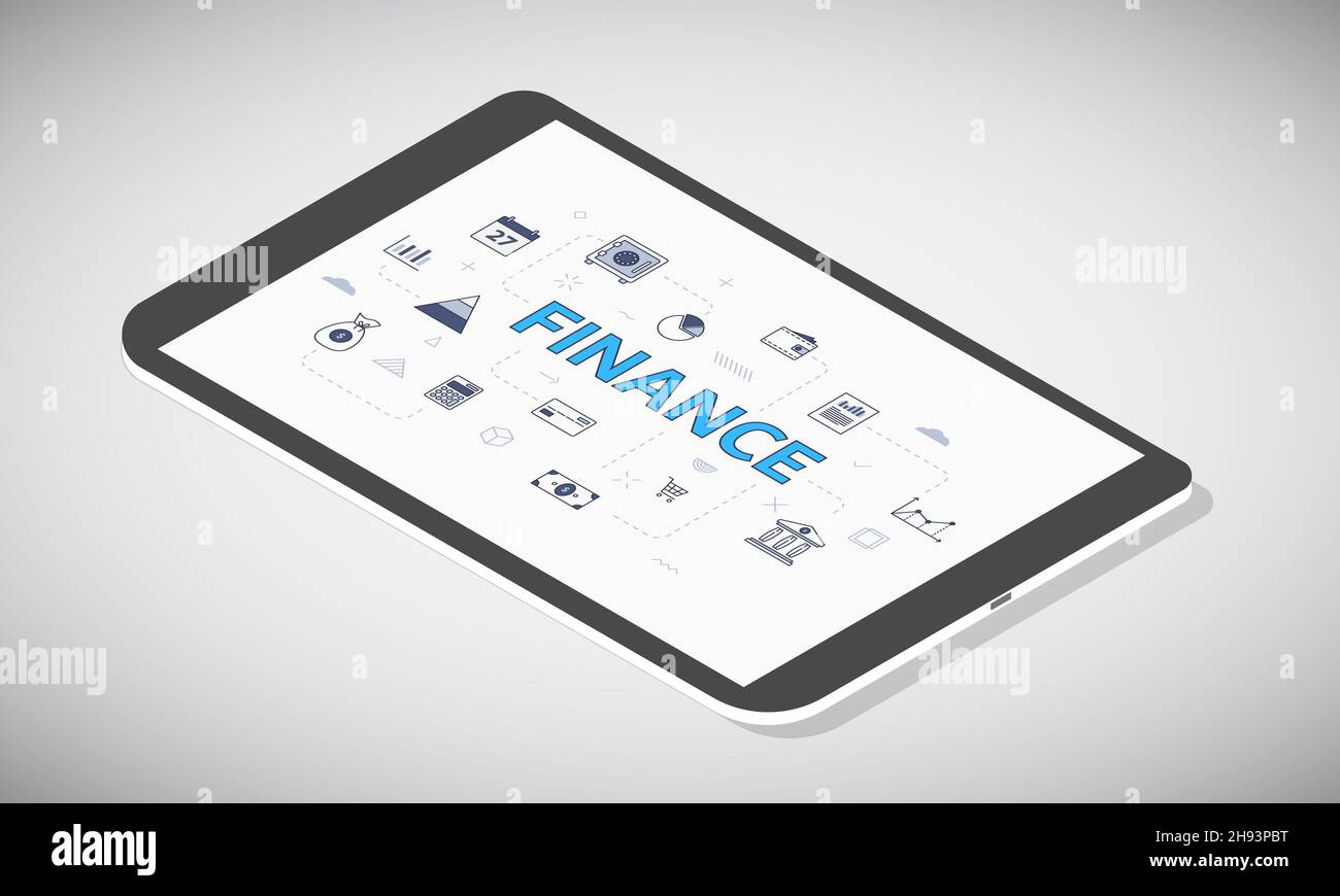 business finance concept on tablet screen with isometric 3d style ...