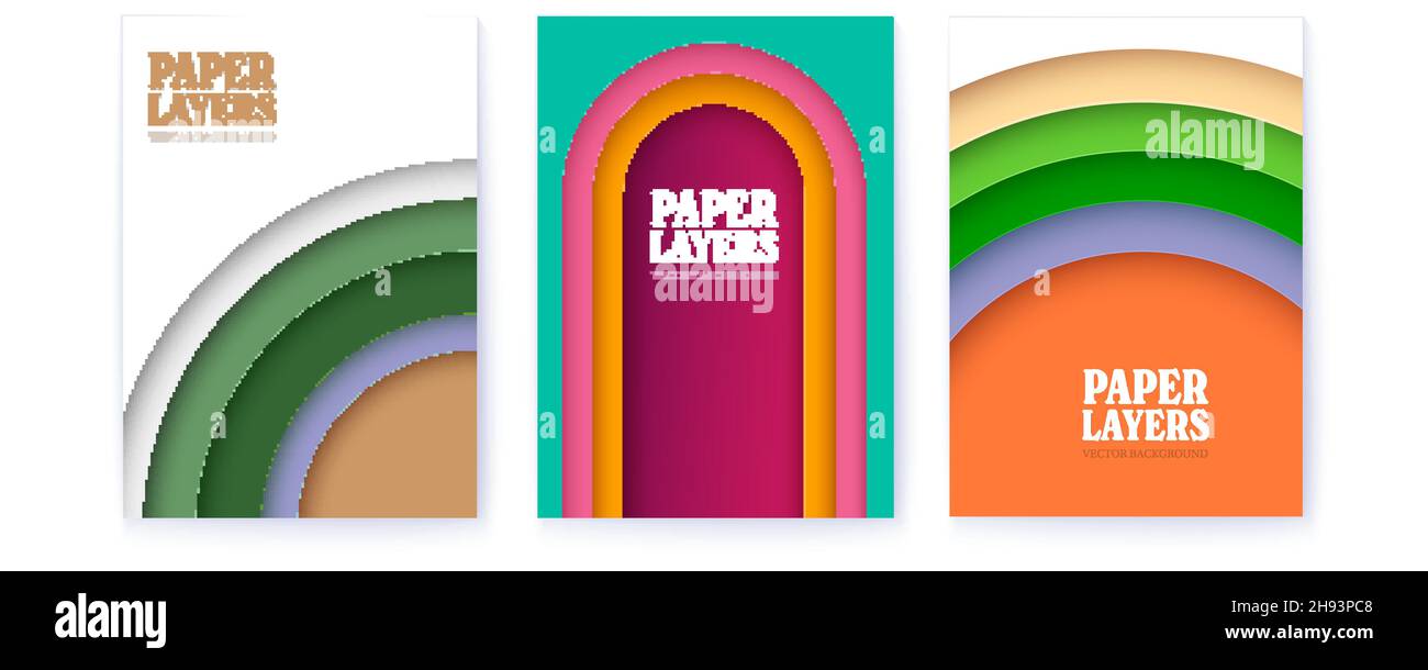 Multi layered paper cut cover. Set of posters. Abstract background ...