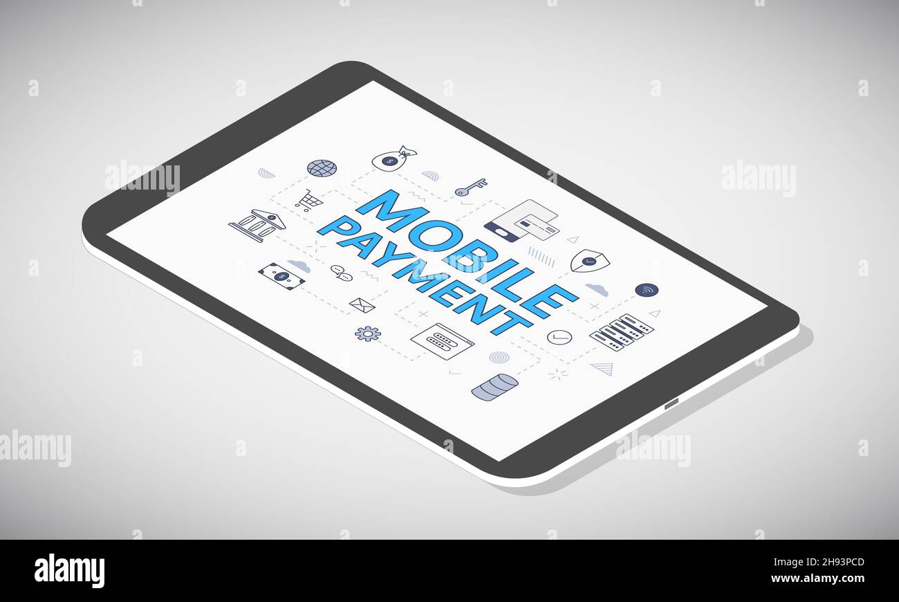 mobile payment concept on tablet screen with isometric 3d style vector ...