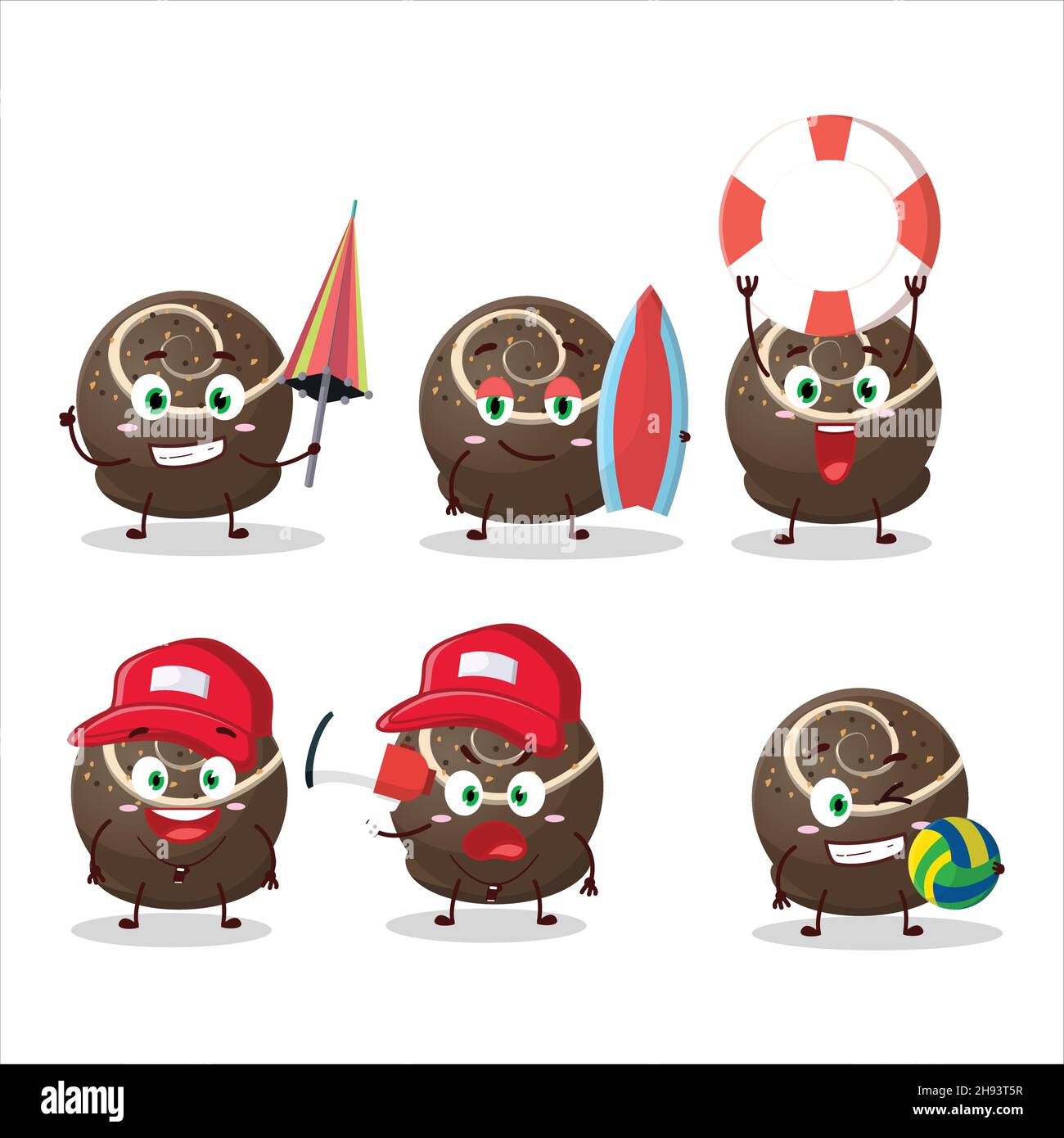 Happy Face Truffle Chocolate Candy Cartoon Character Playing On A Beach