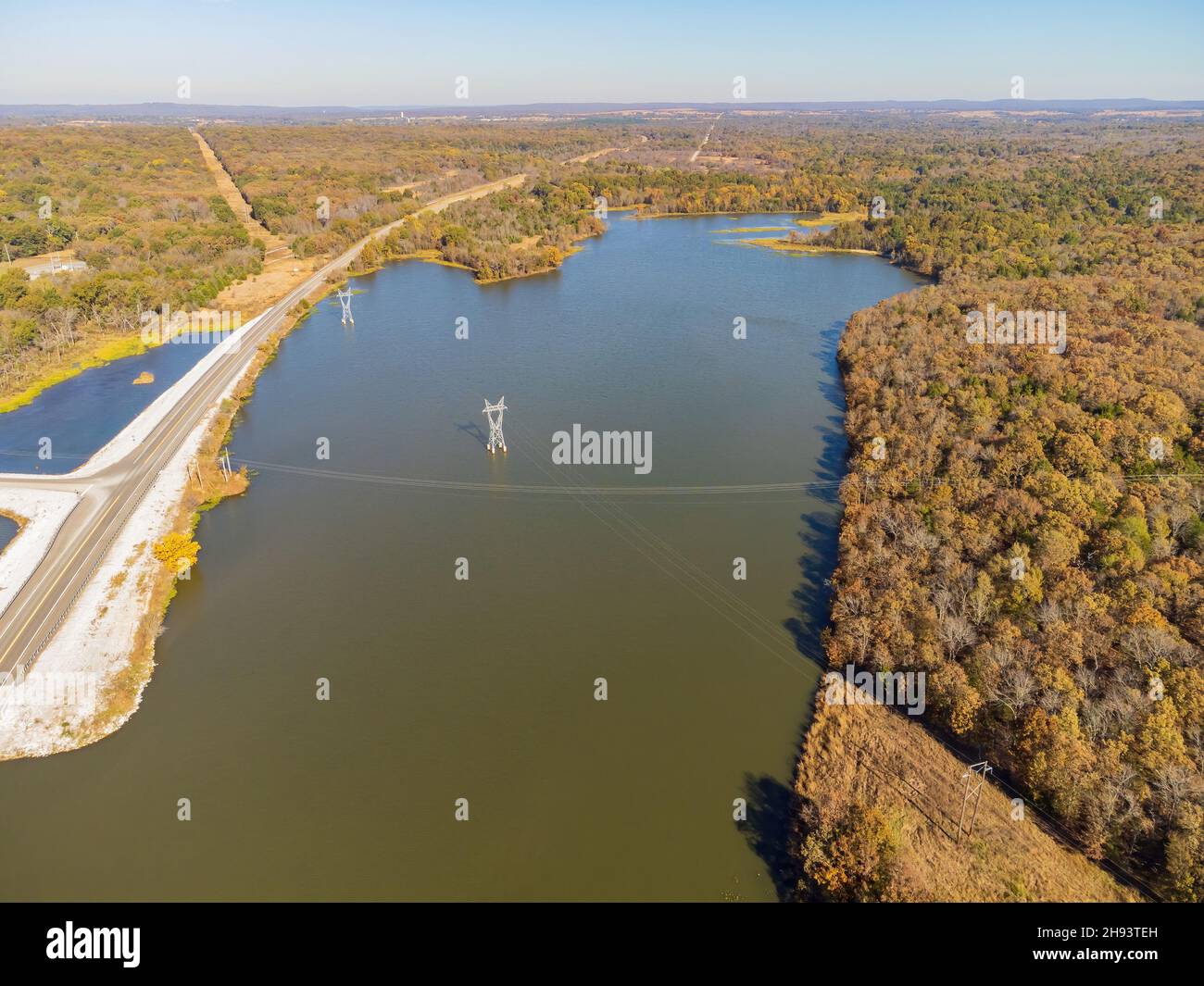 Aerial view of the nature autumn fall color of Greenleaf State Park at ...
