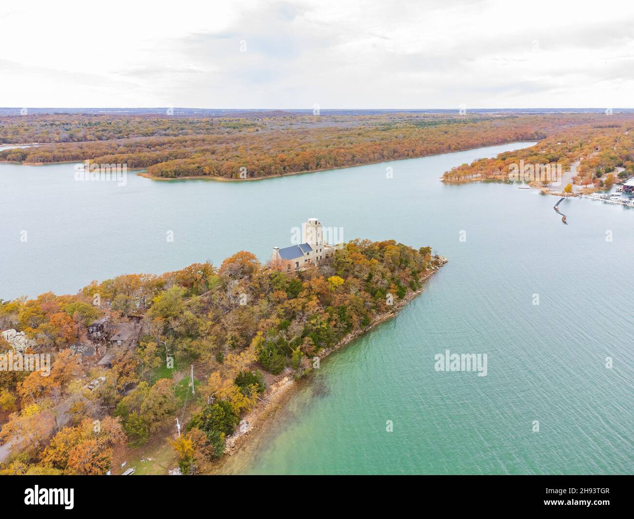 Aerial view of the Tucker Tower of Lake Murray State Park at Oklahoma ...