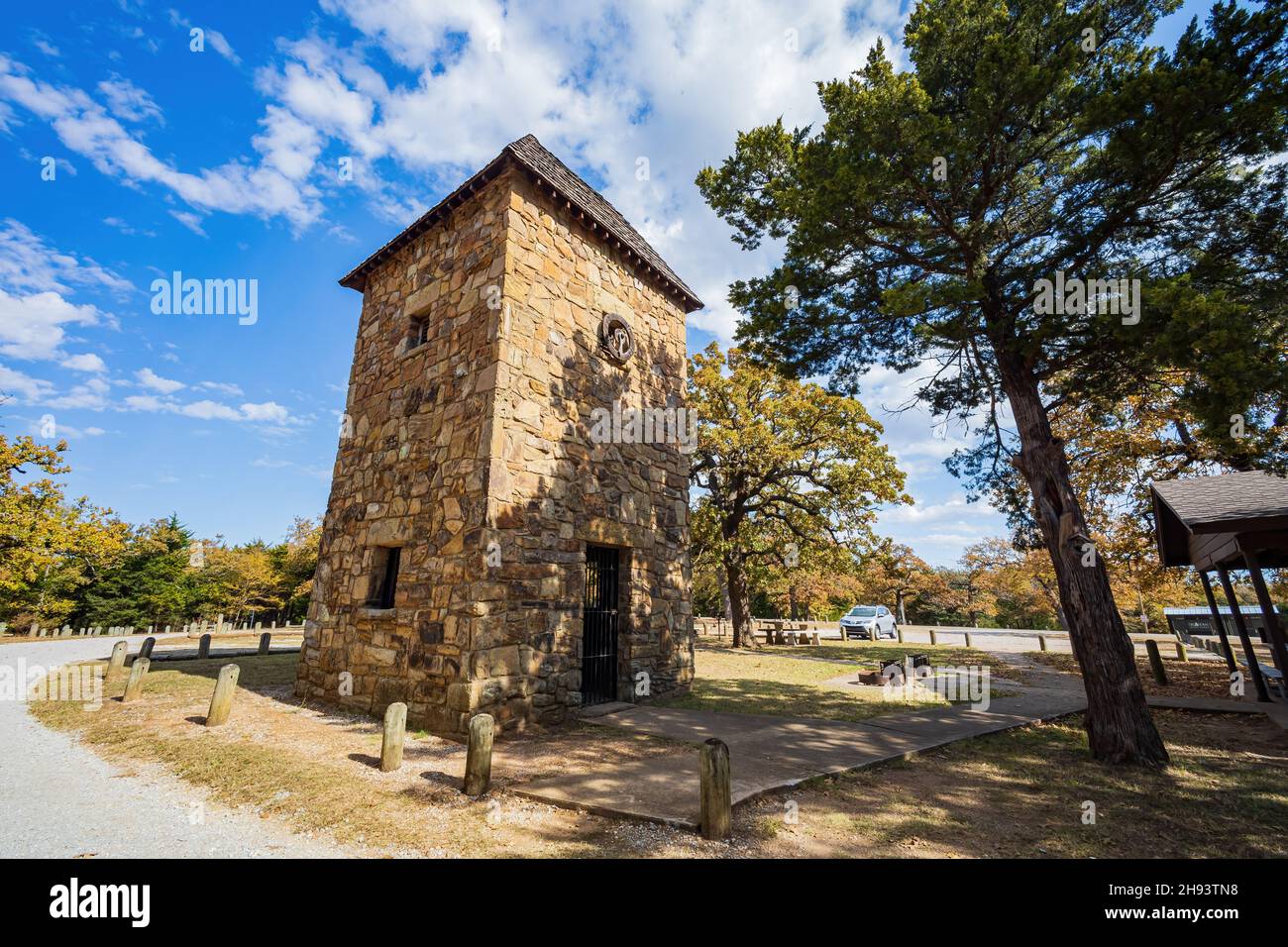 Beautiful landscape of the Rock Tower in Lake Murray State Park at ...