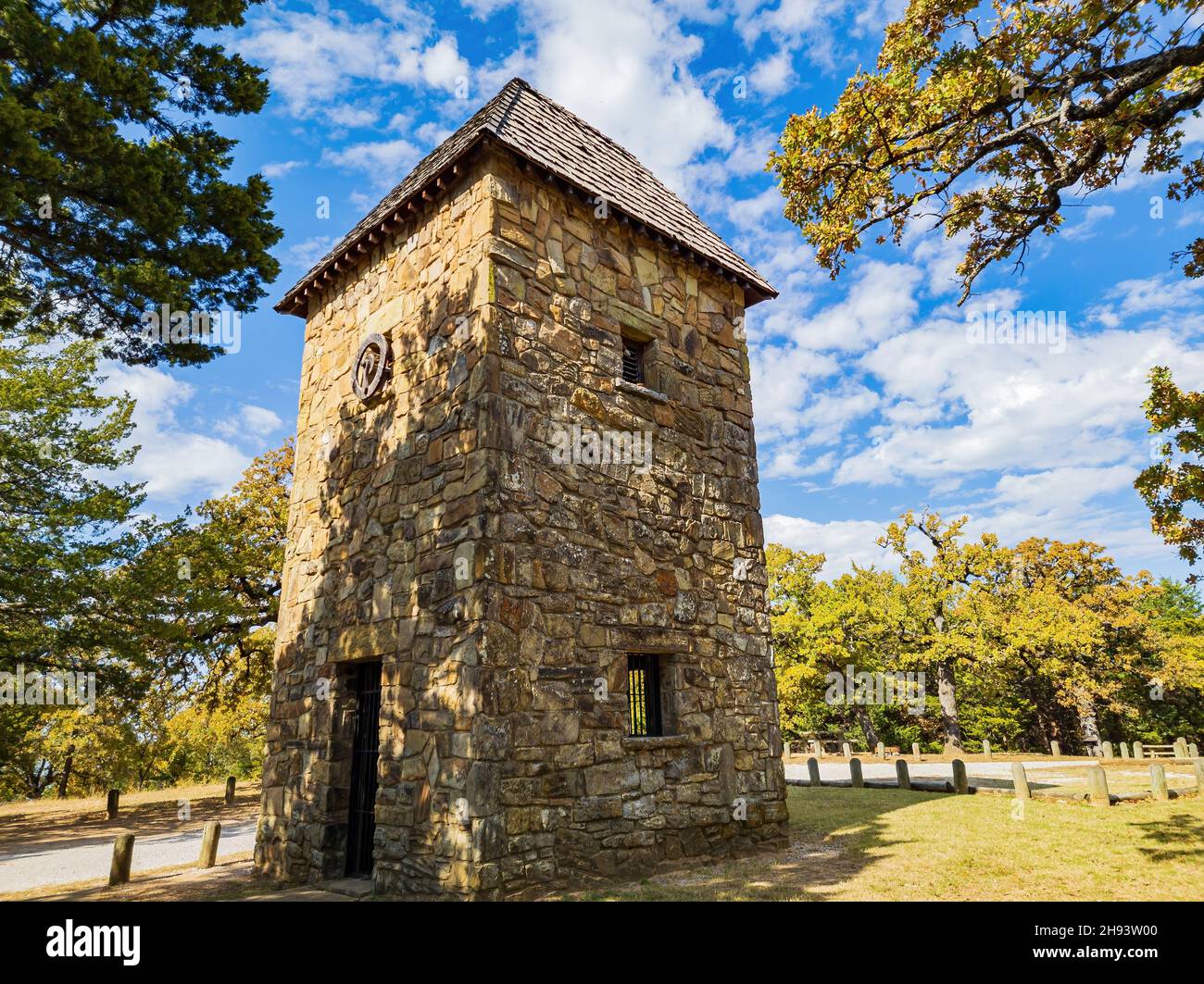 Beautiful landscape of the Rock Tower in Lake Murray State Park at ...