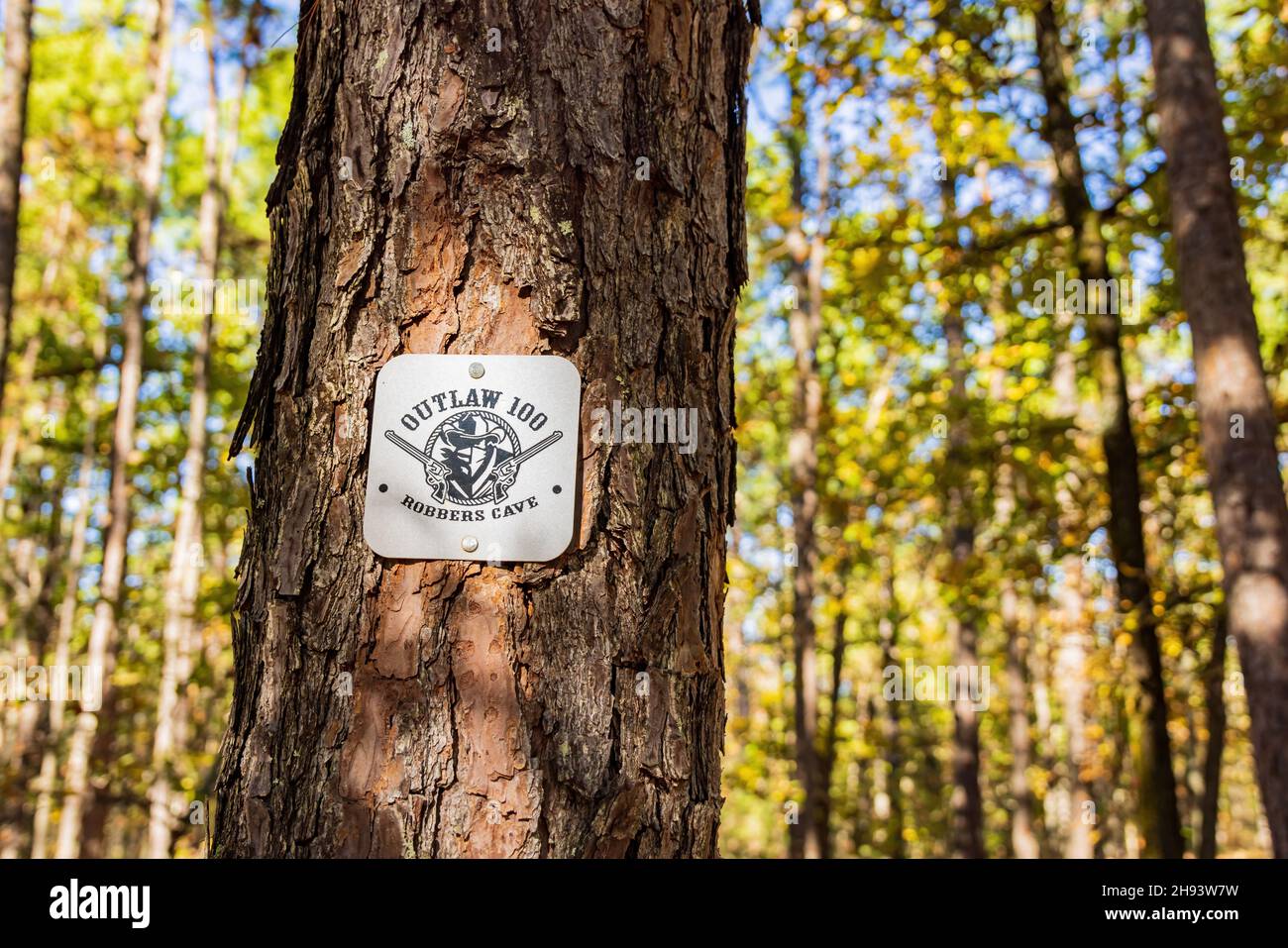 Oklahoma, NOV 6, 2021 - Close up sign of Robbers Cave State Park Stock ...