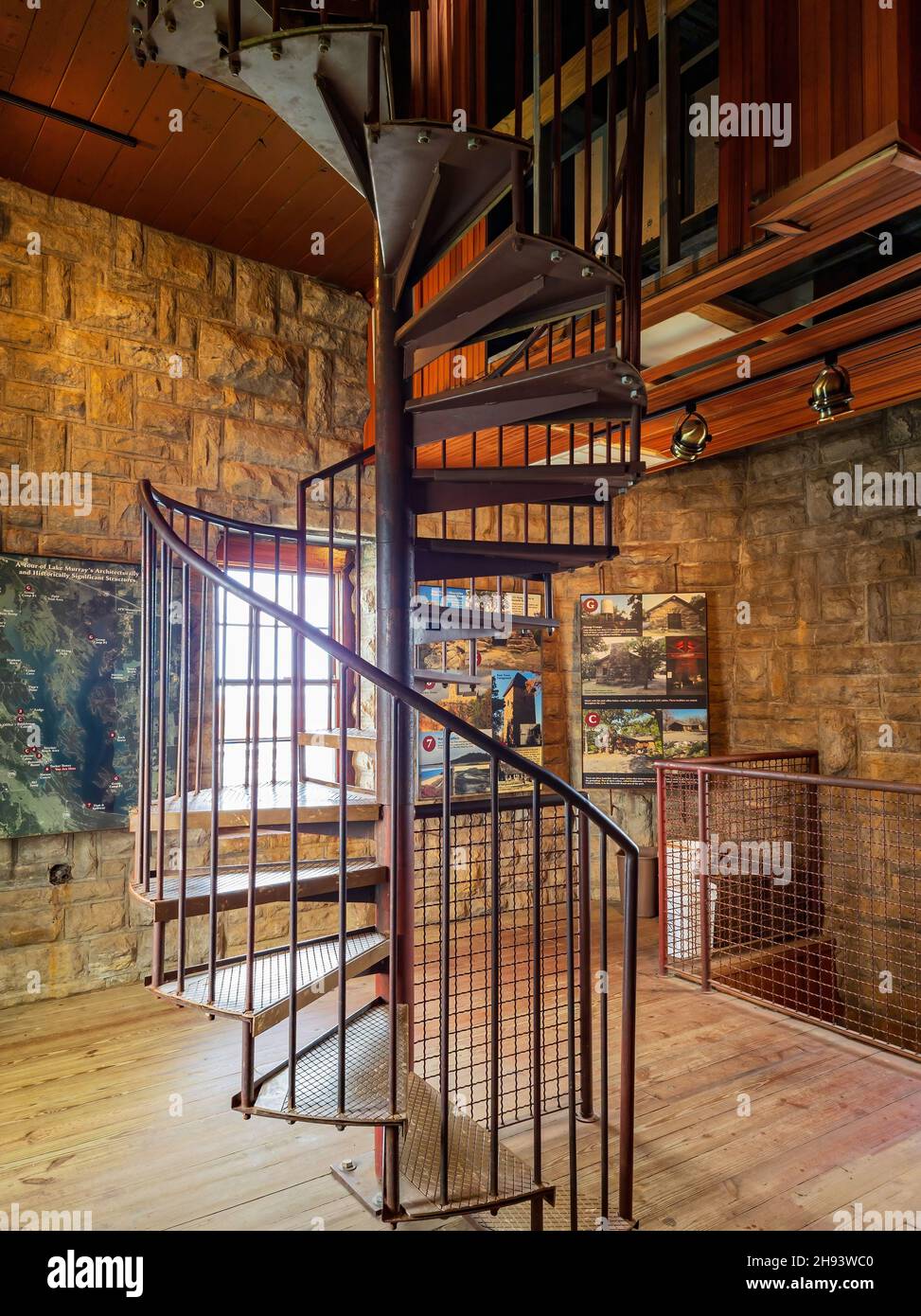 Oklahoma, NOV 11, 2021 - Interior view of the spiral staircase in ...