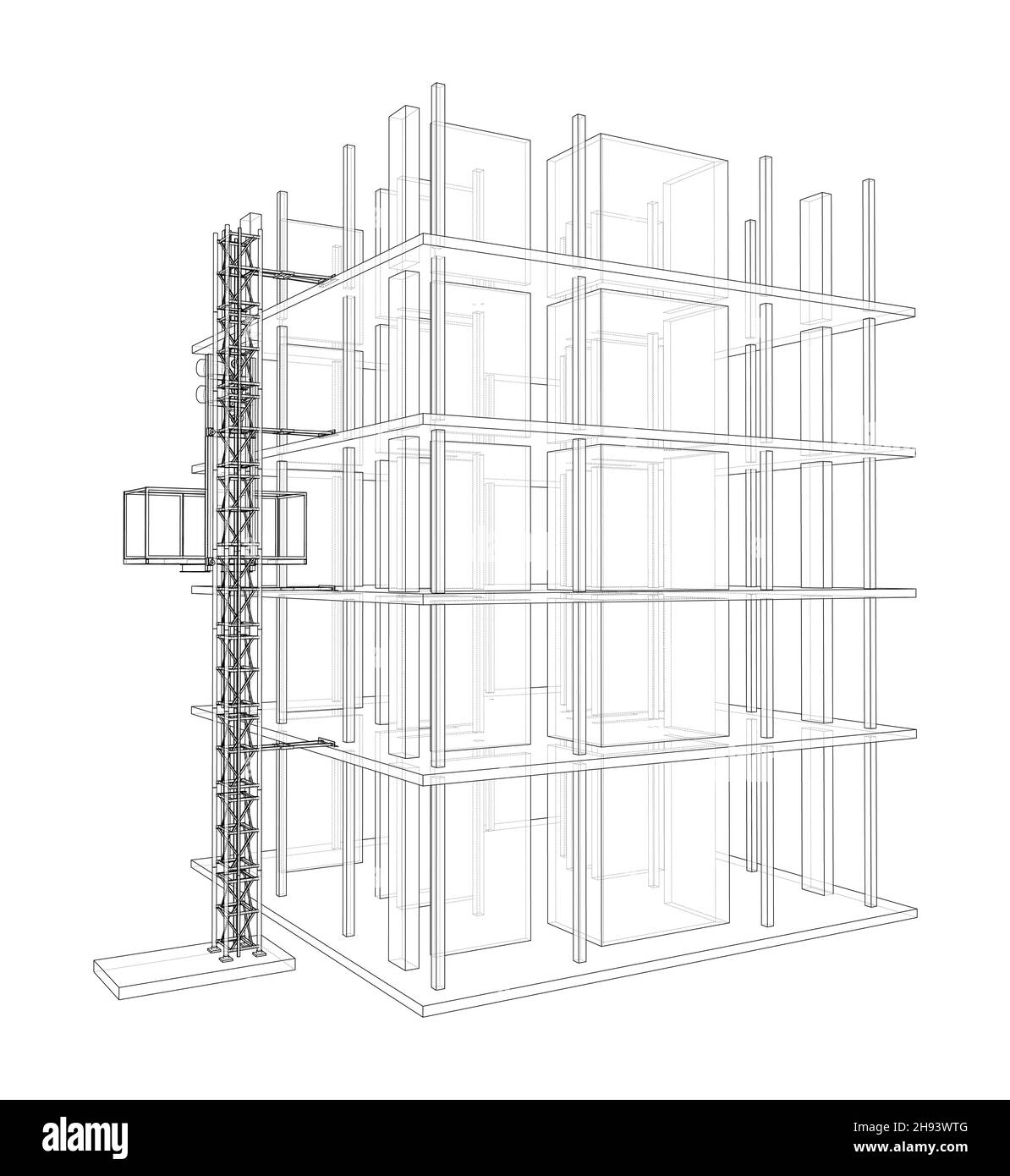 Building under construction with mast lifts Stock Photo - Alamy