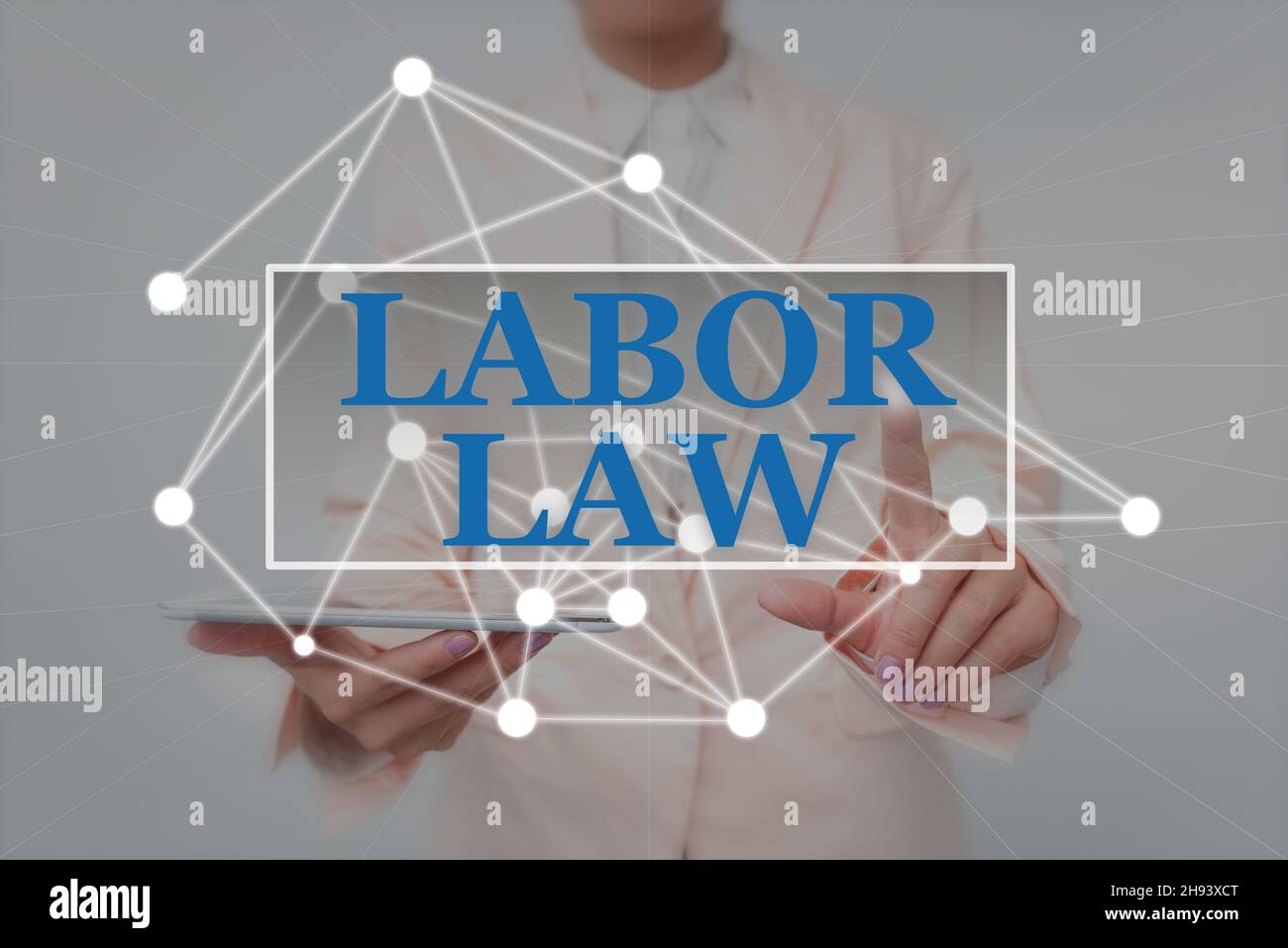 Sign displaying Labor Law. Business overview rules relating to rights ...