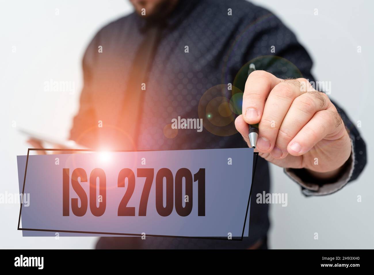 Text caption presenting Iso 27001. Business idea specification for an ...