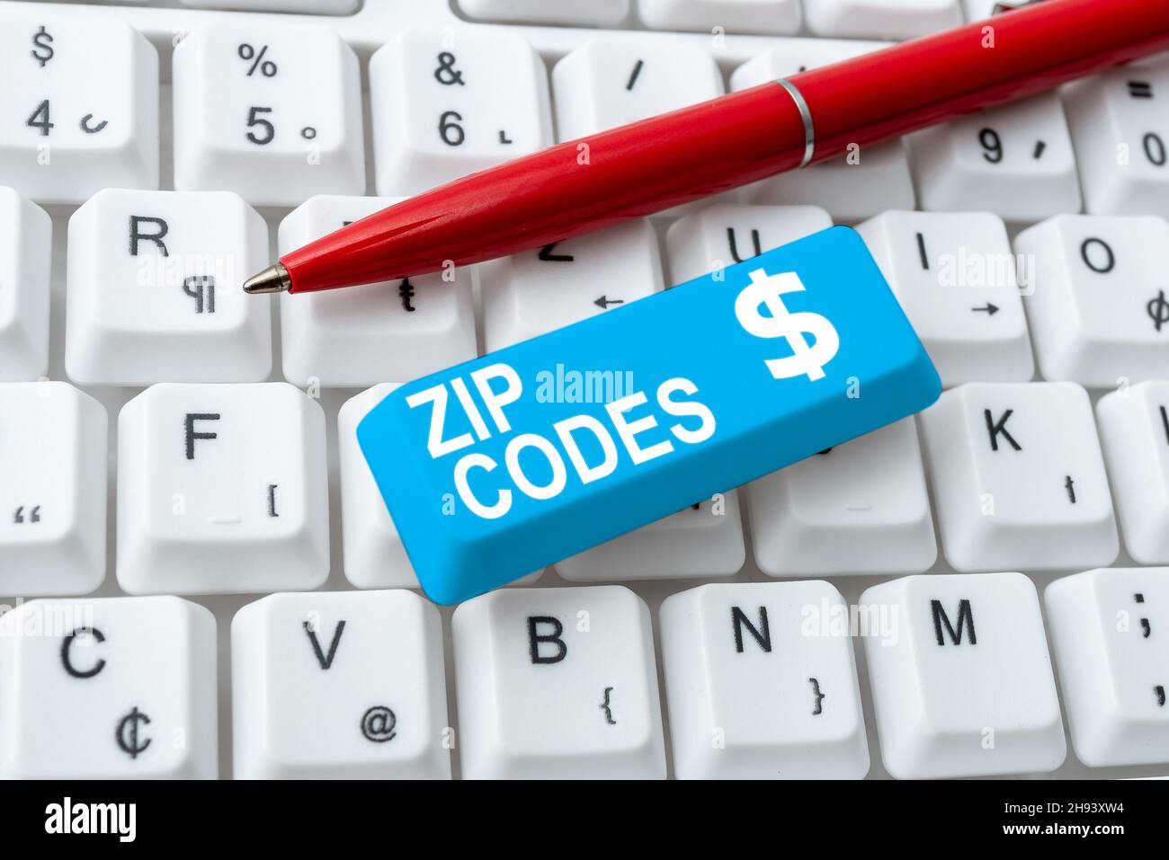 Hand writing sign Zip Codes. Internet Concept numbers added to a postal ...