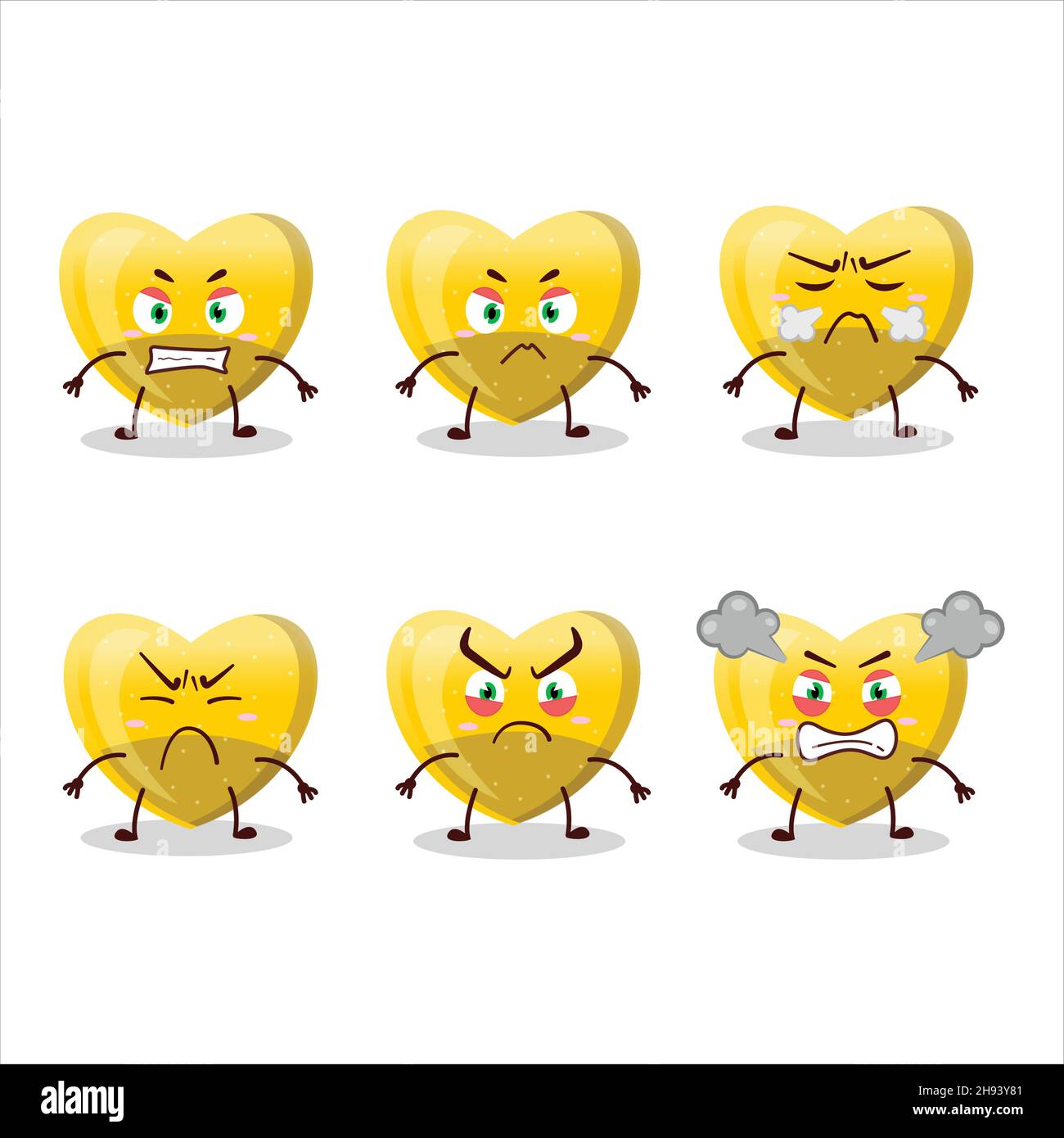 Yellow love gummy candy cartoon character with various angry ...