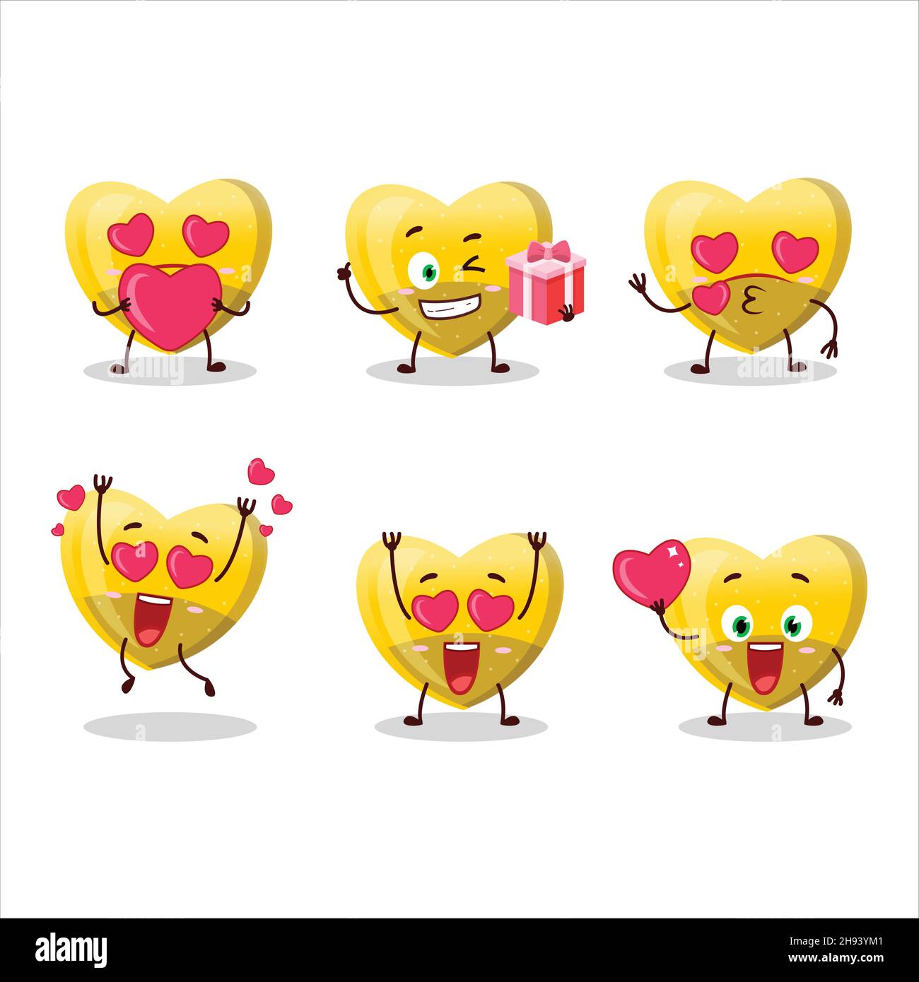 Yellow love gummy candy cartoon character with love cute emoticon ...