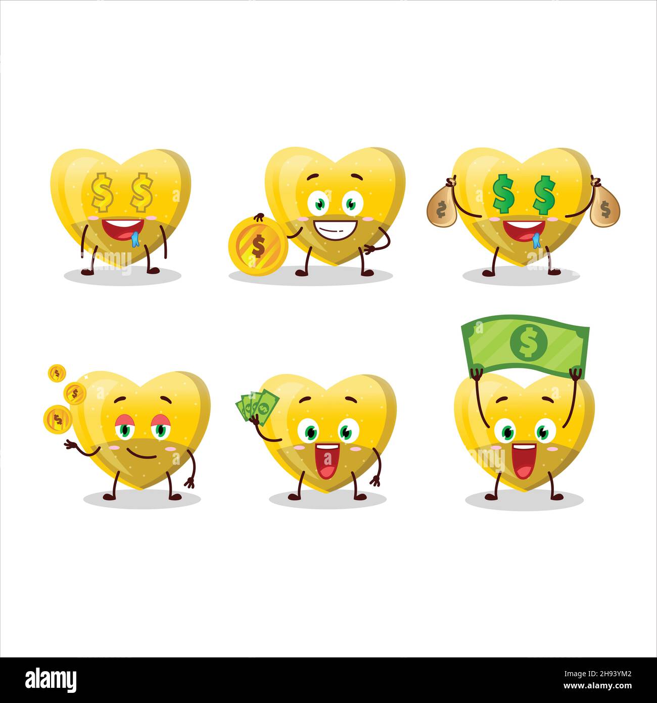 yellow love gummy candy cartoon character with cute emoticon bring ...