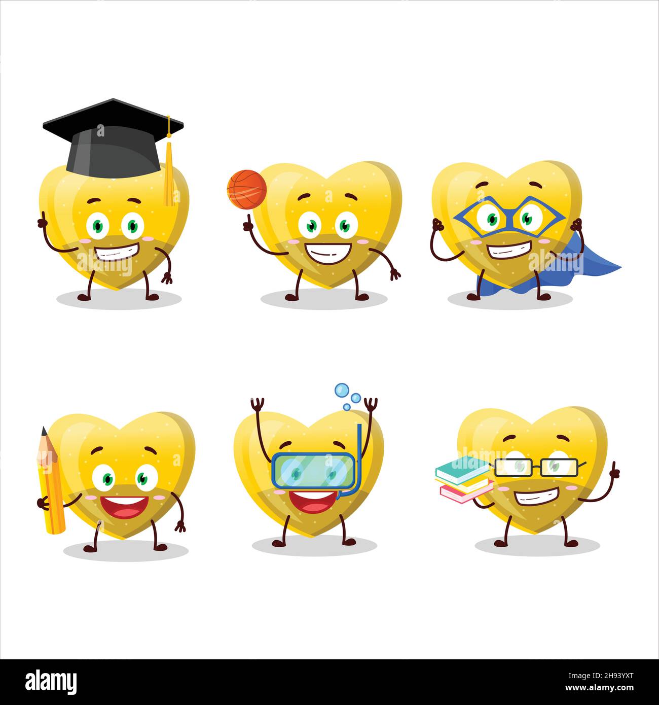 School student of yellow love gummy candy cartoon character with ...