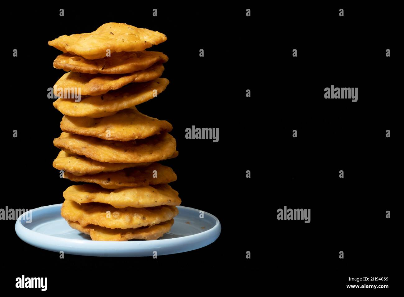 Stack of Farsi Puri, Copy Space On Right Side, Isolated on Black ...