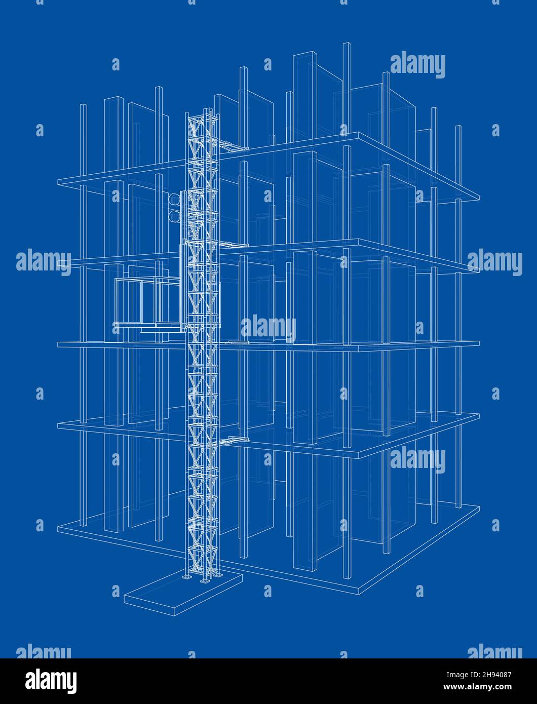 Building under construction with mast lifts Stock Photo - Alamy