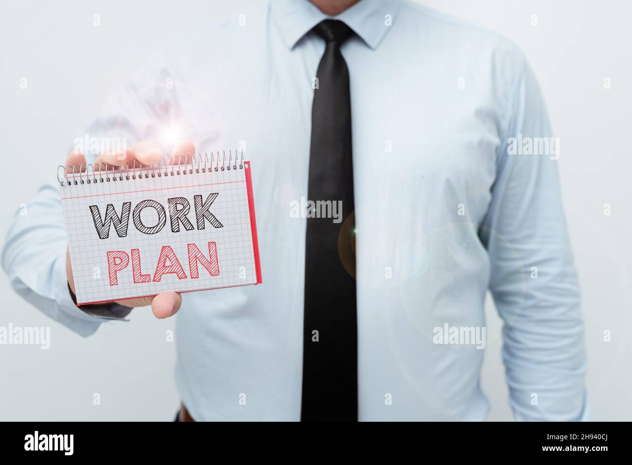 Hand writing sign Work Plan, Business overview project to be ...