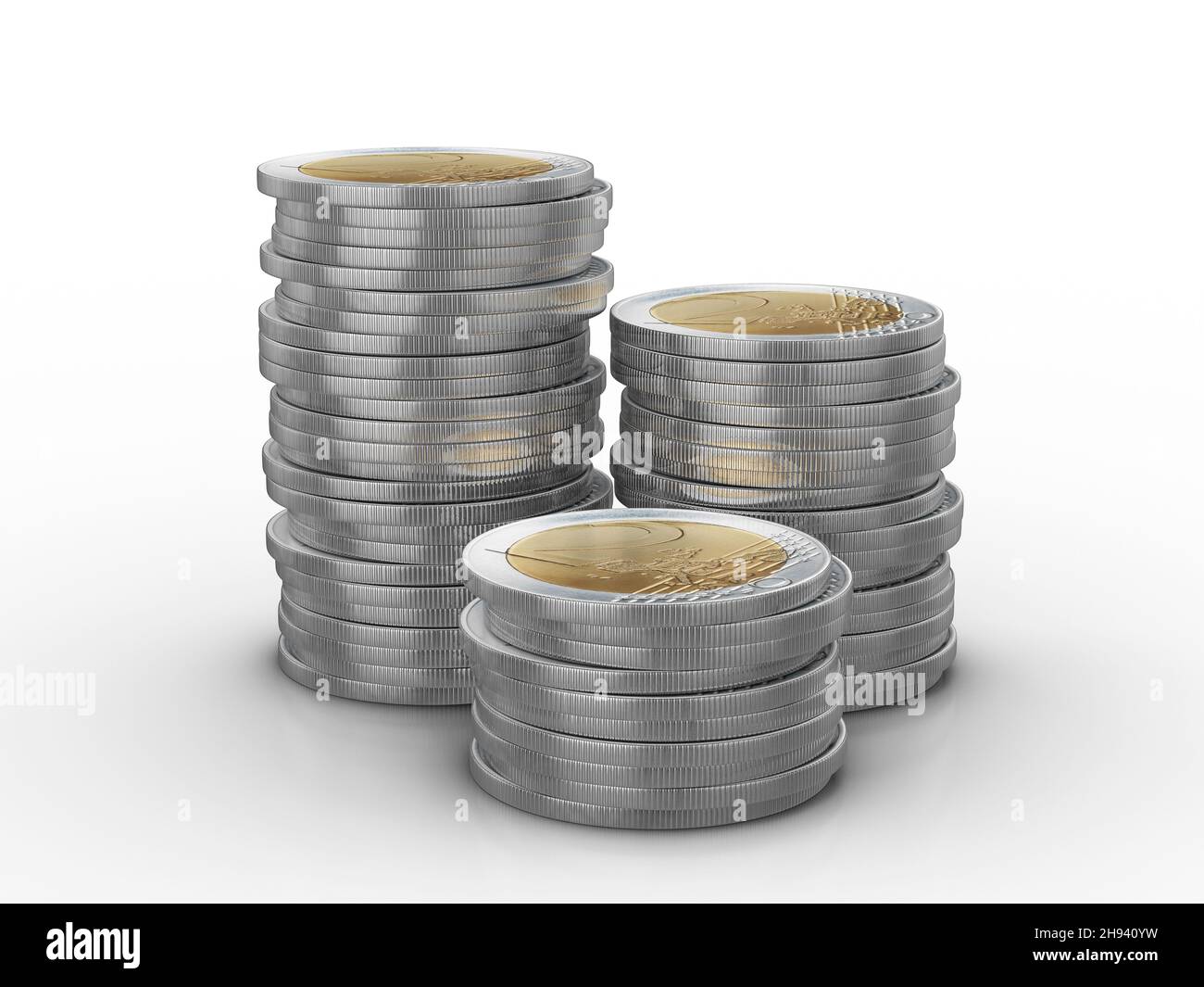 Two euro coins stack on a white background. 3d illustration Stock Photo ...