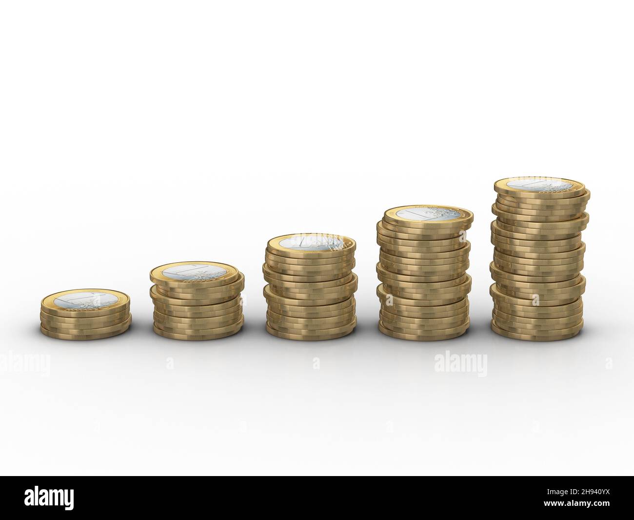 One euro coins stack on a white background. 3d illustration Stock Photo ...