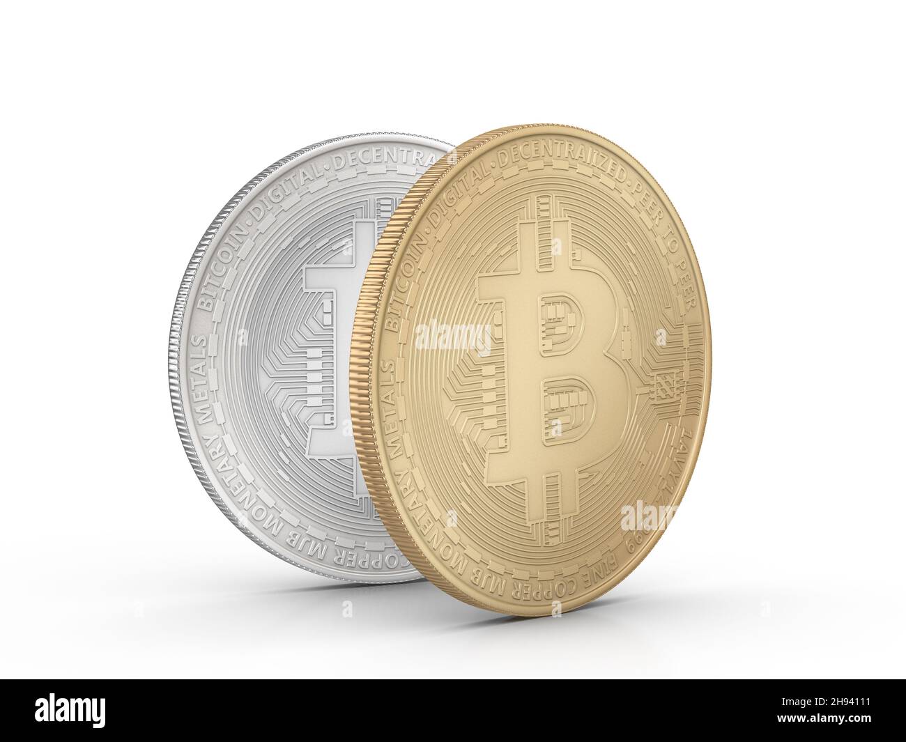 Bitcoins on a white background. 3d illustration Stock Photo - Alamy