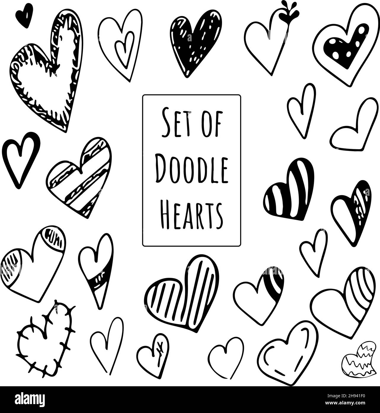 Collection set of hand drawn doodle scribble hearts isolated on white ...