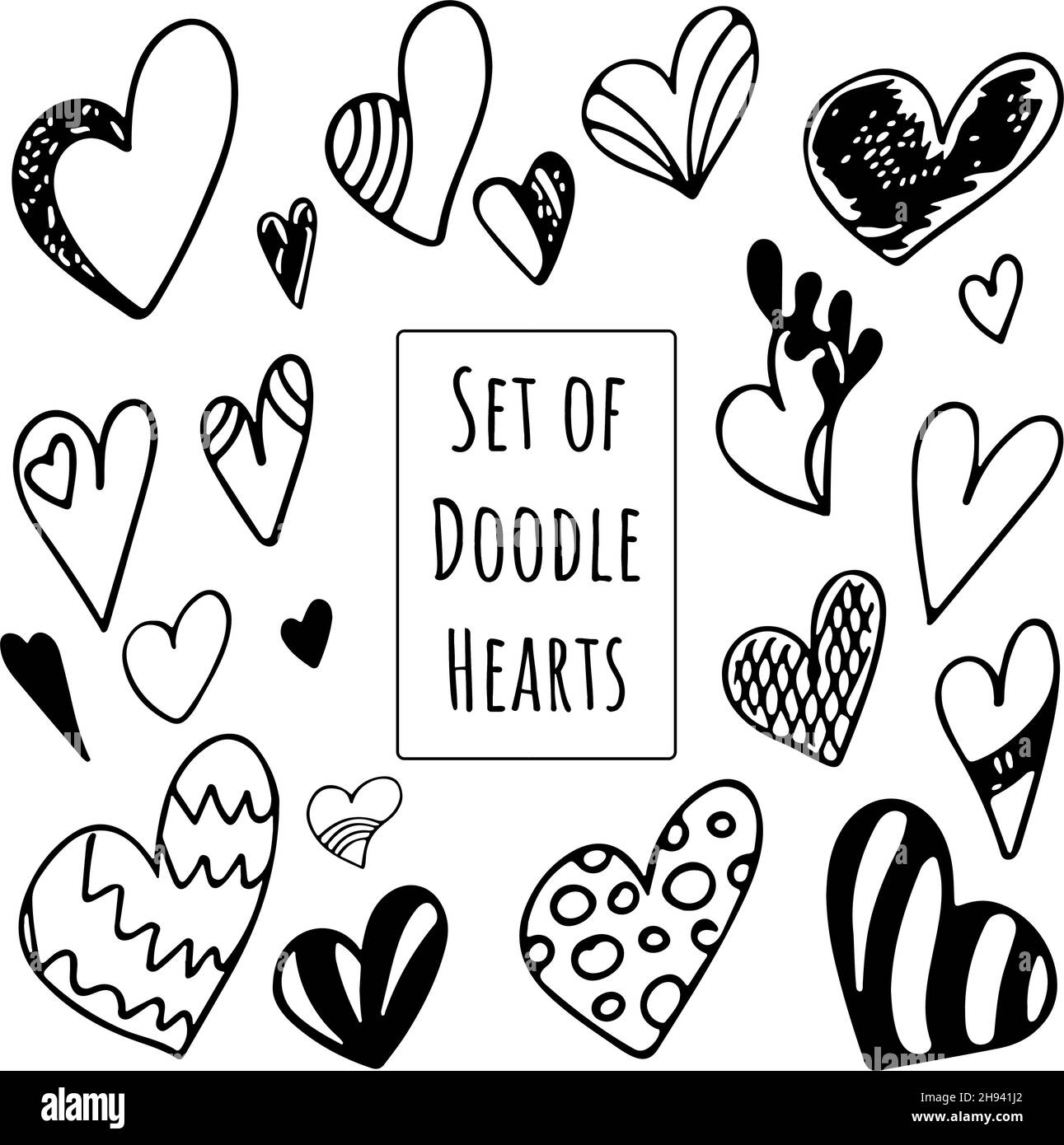 Collection set of hand drawn doodle scribble hearts isolated on white ...