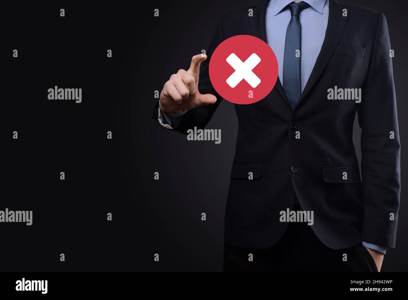 Hand holds icon,cancellation symbol,cancel icon.Cross mark flat red ...