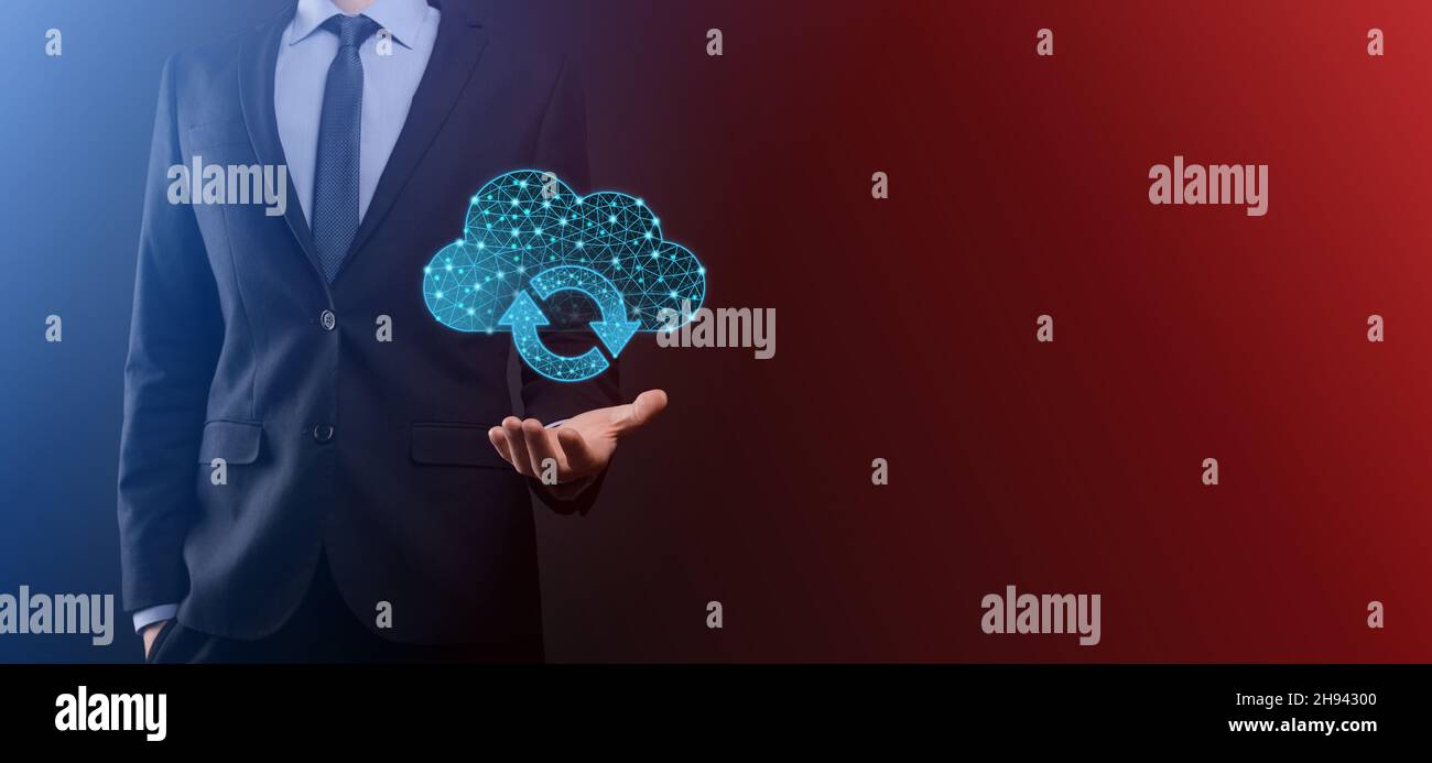 Cloud technology. Polygonal wireframe cloud storage sign with two ...