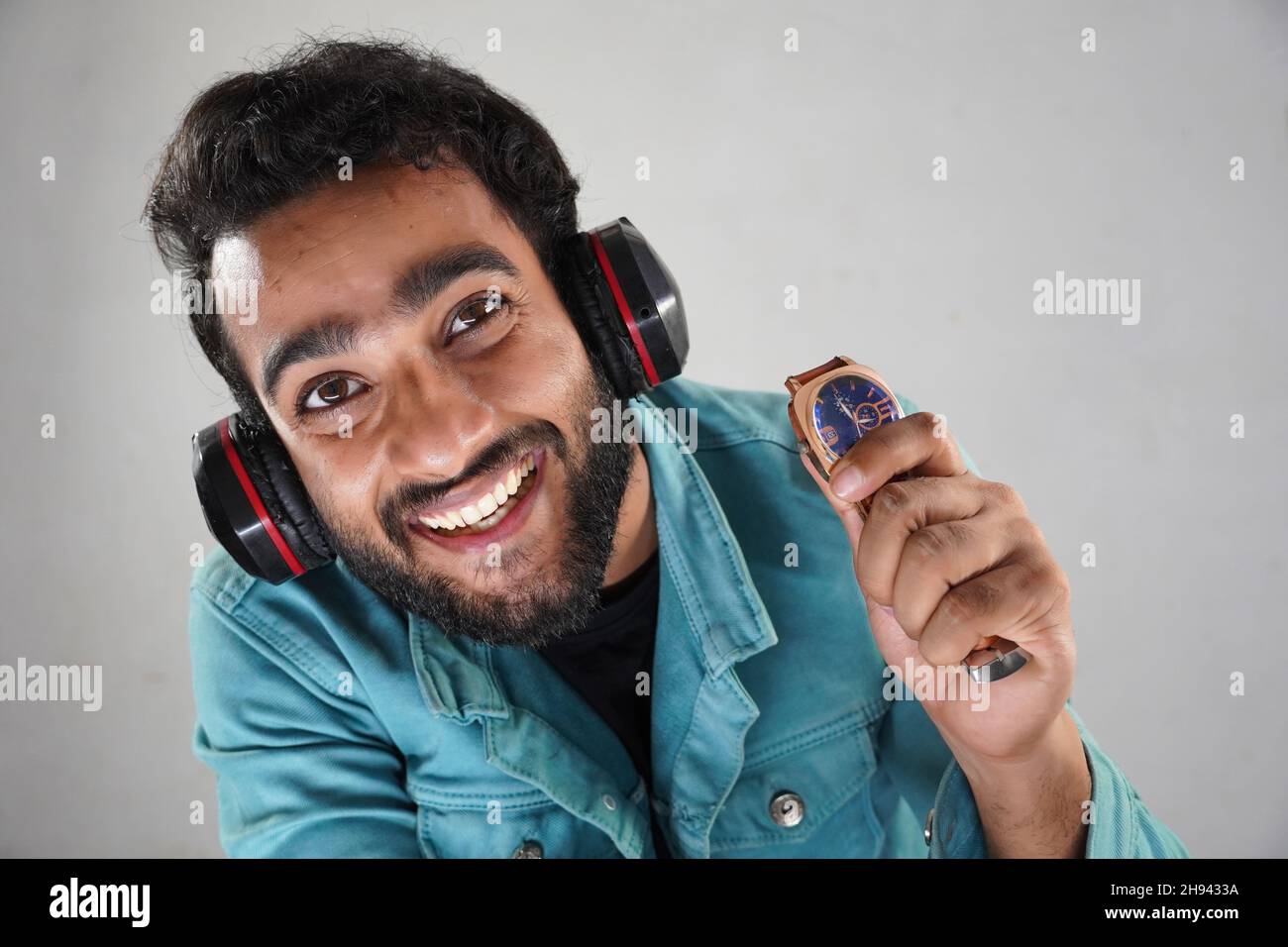 a man in video call wearing headphones Stock Photo - Alamy