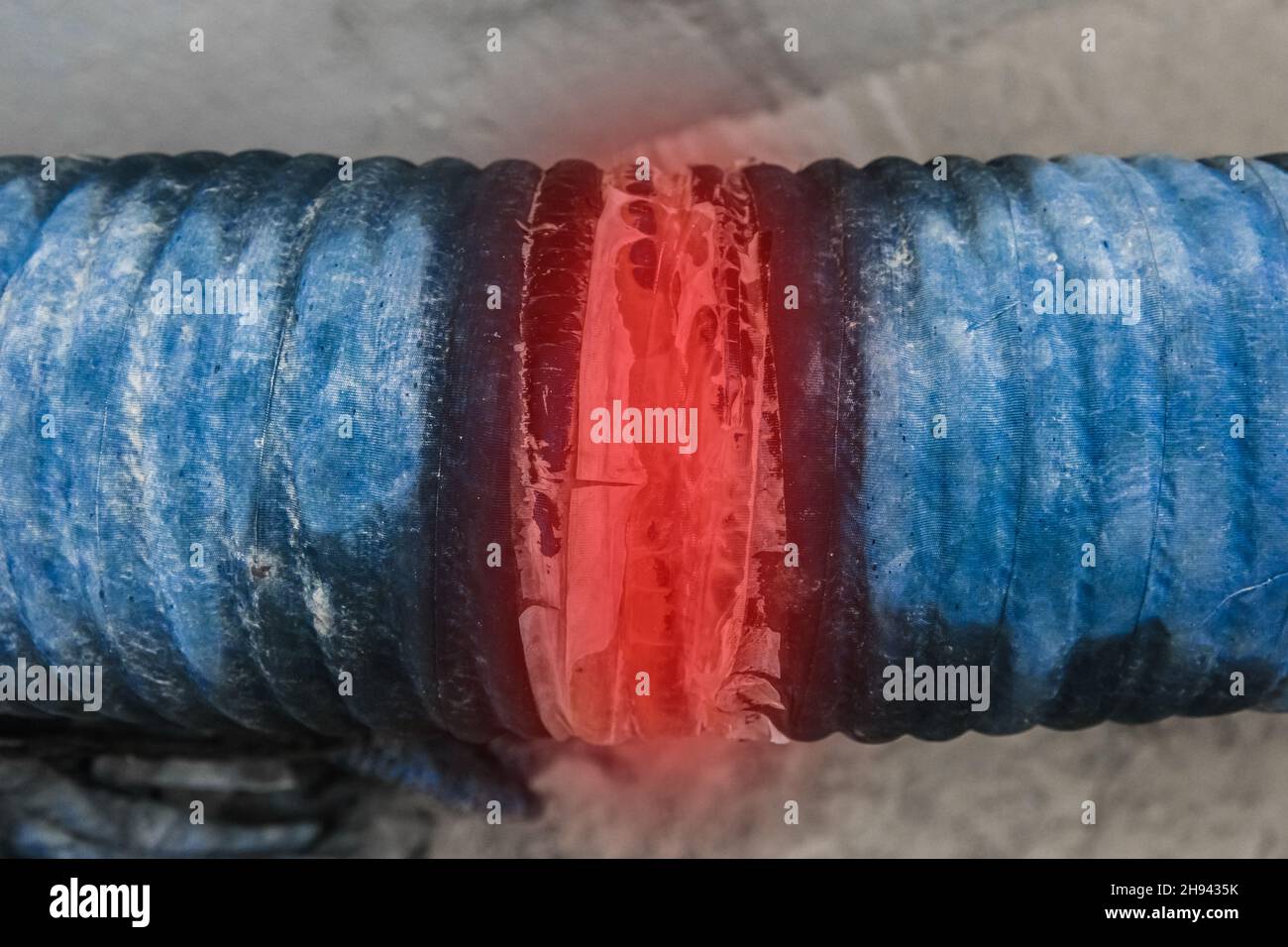 Broken pipe of leaking pipeline of the heating main damaged old ...