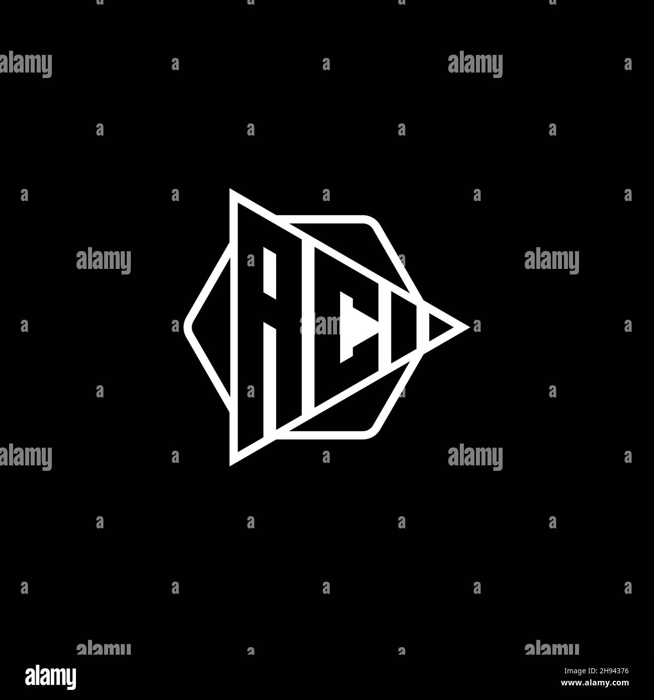 AC Monogram logo letter with triangle play button shape hexagonal ...