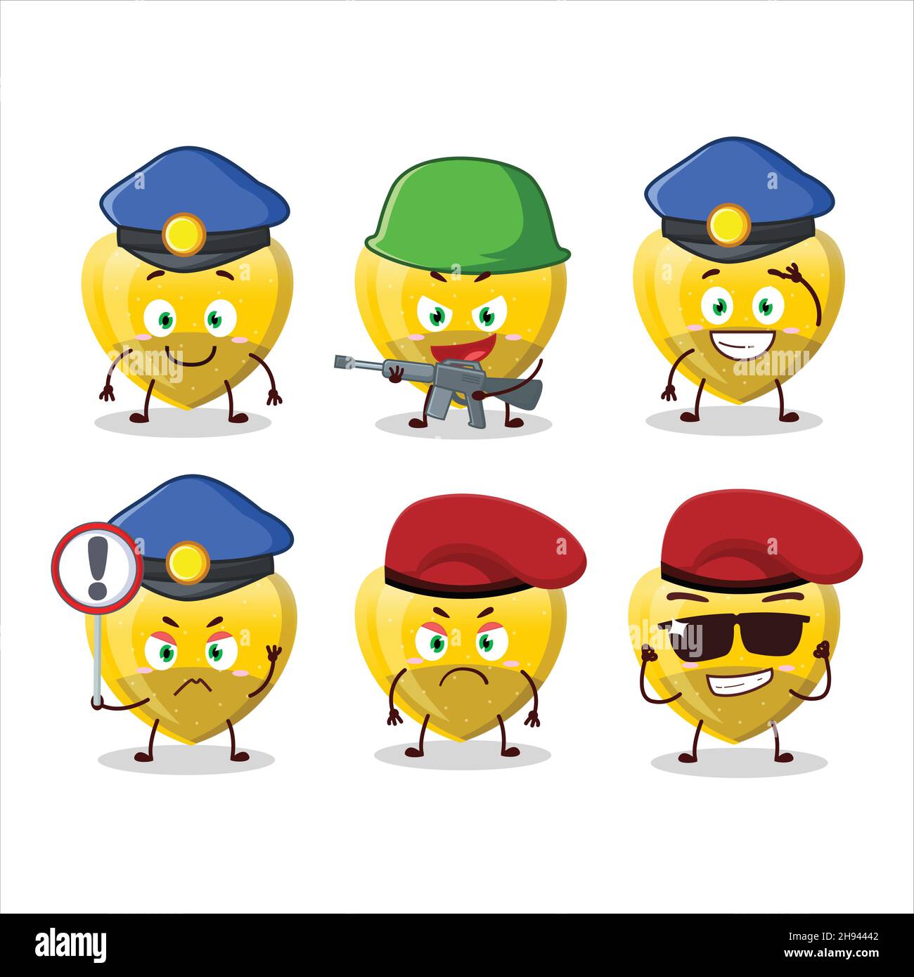 A dedicated Police officer of yellow love gummy candy mascot design ...