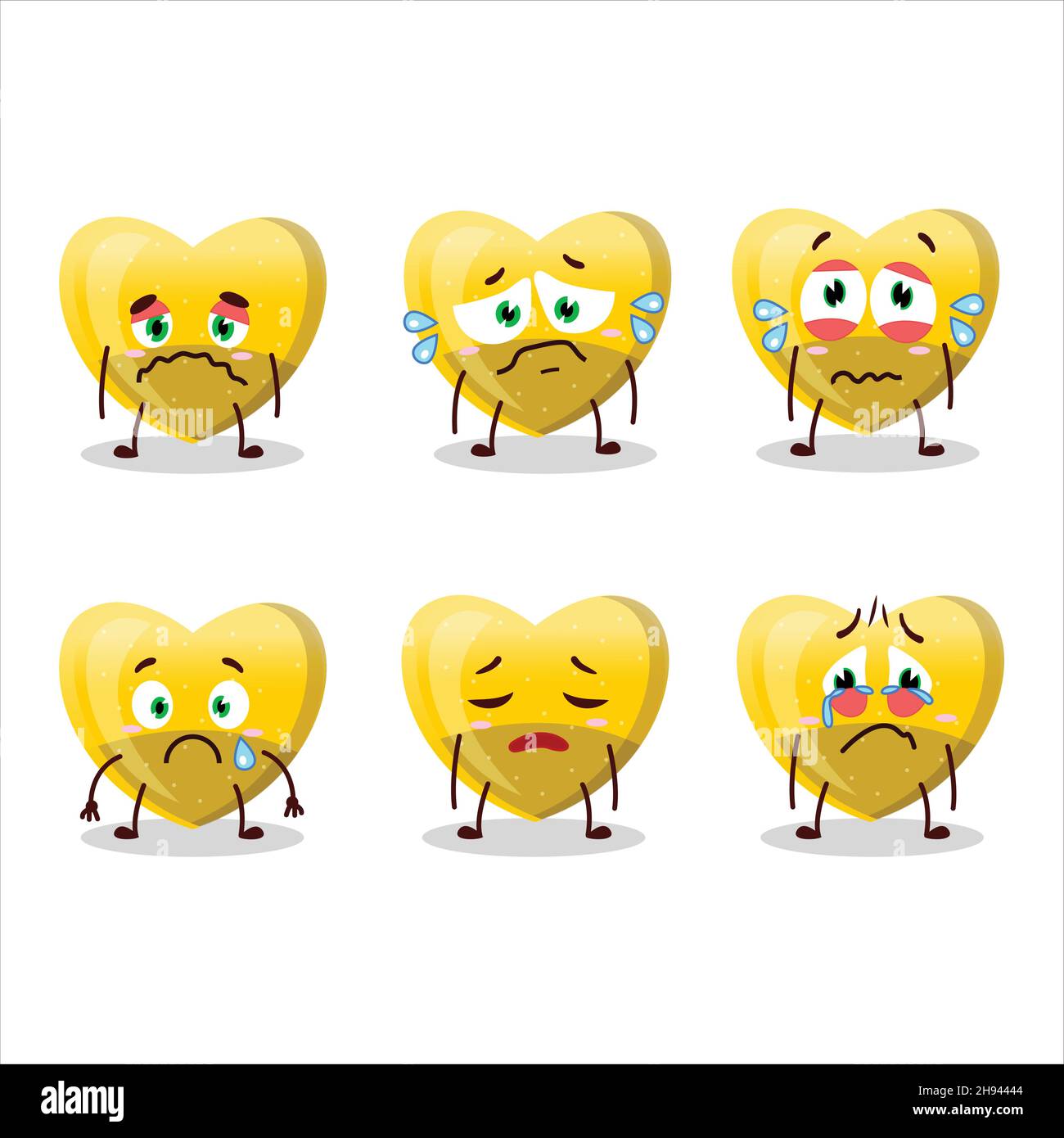 Yellow love gummy candy cartoon character with sad expression. Vector ...
