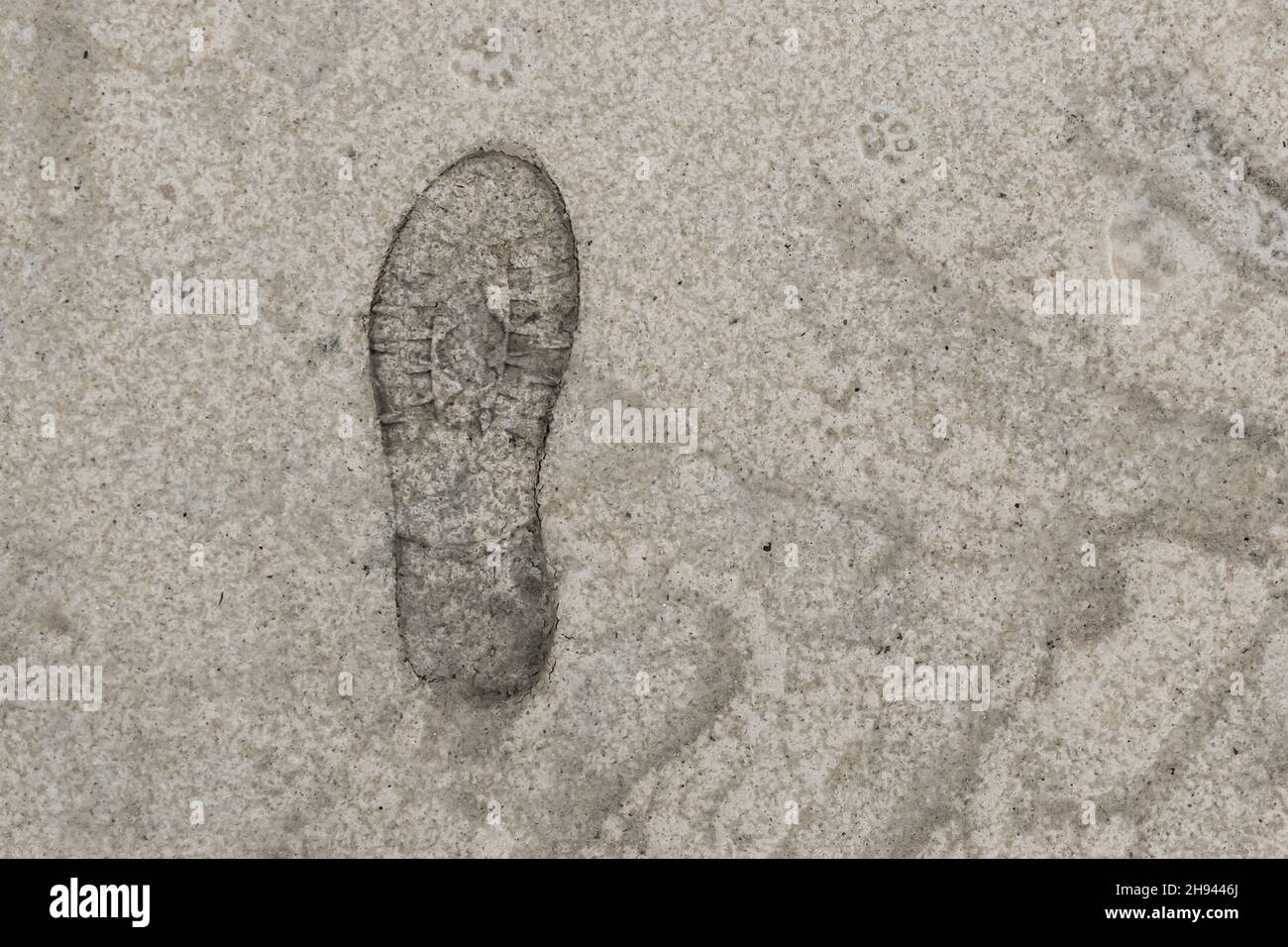 Footprint from the sole of a man's foot shoe against the sand Stock ...