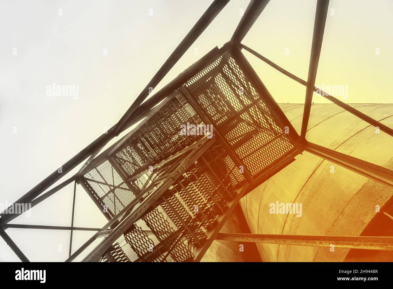 Old staircase going up step architecture iron on fuel industrial barrel ...