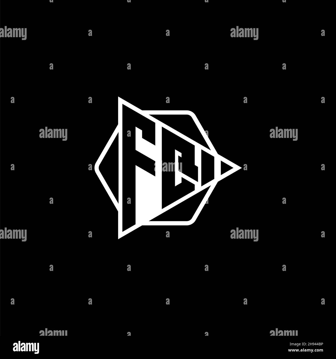 FQ Monogram logo letter with triangle play button shape hexagonal rounded. Triangle circle ...
